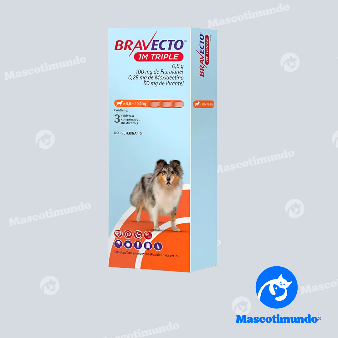BRAVECTO 1M TRIPLE PERROS DE 5 A 10 KG 3 TABLETAS | Mascotimundo®